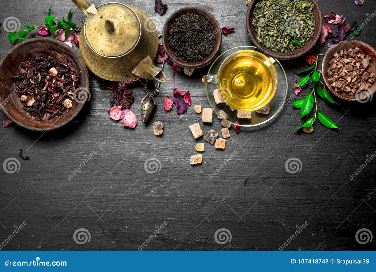 Different Kinds of Tea with Brewed Tea. Stock Photo - Image of aromatic ...