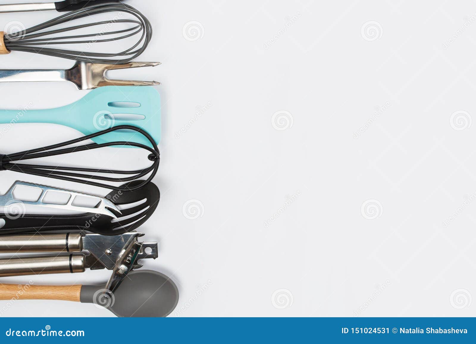 Different Kitchenware on a Gray Background Top View. Cooking Appliances ...