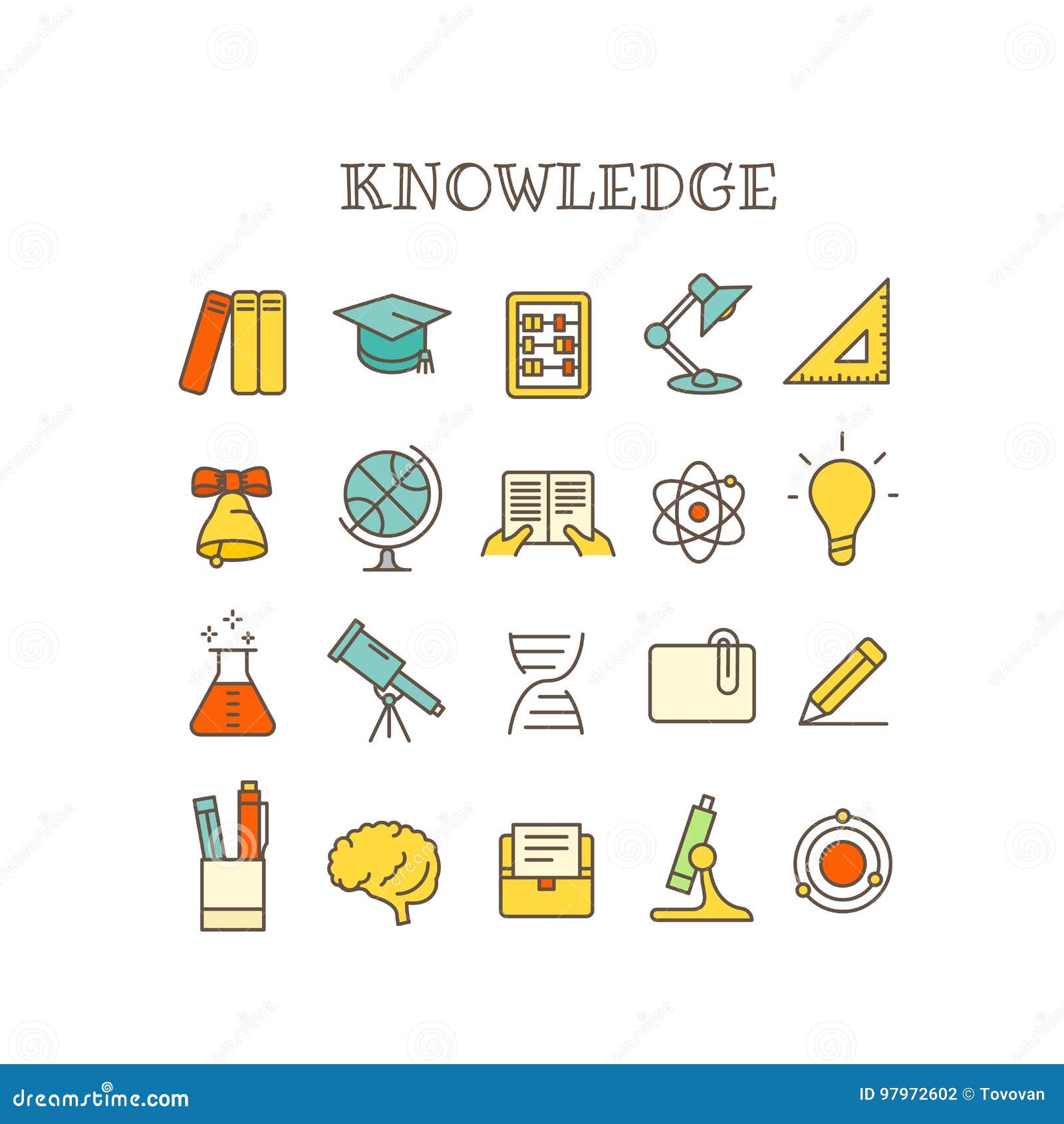Different Knowledge Thin Line Color Icons Stock Vector - Illustration ...