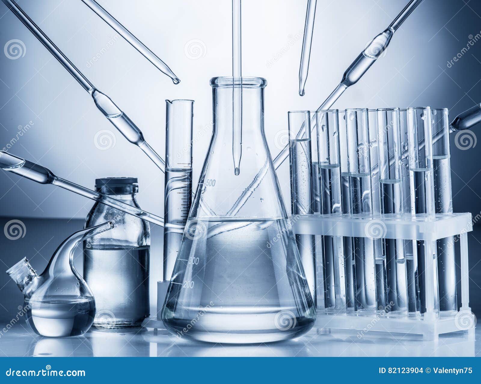 Different Laboratory Beakers and Glassware. Stock Photo - Image of ...