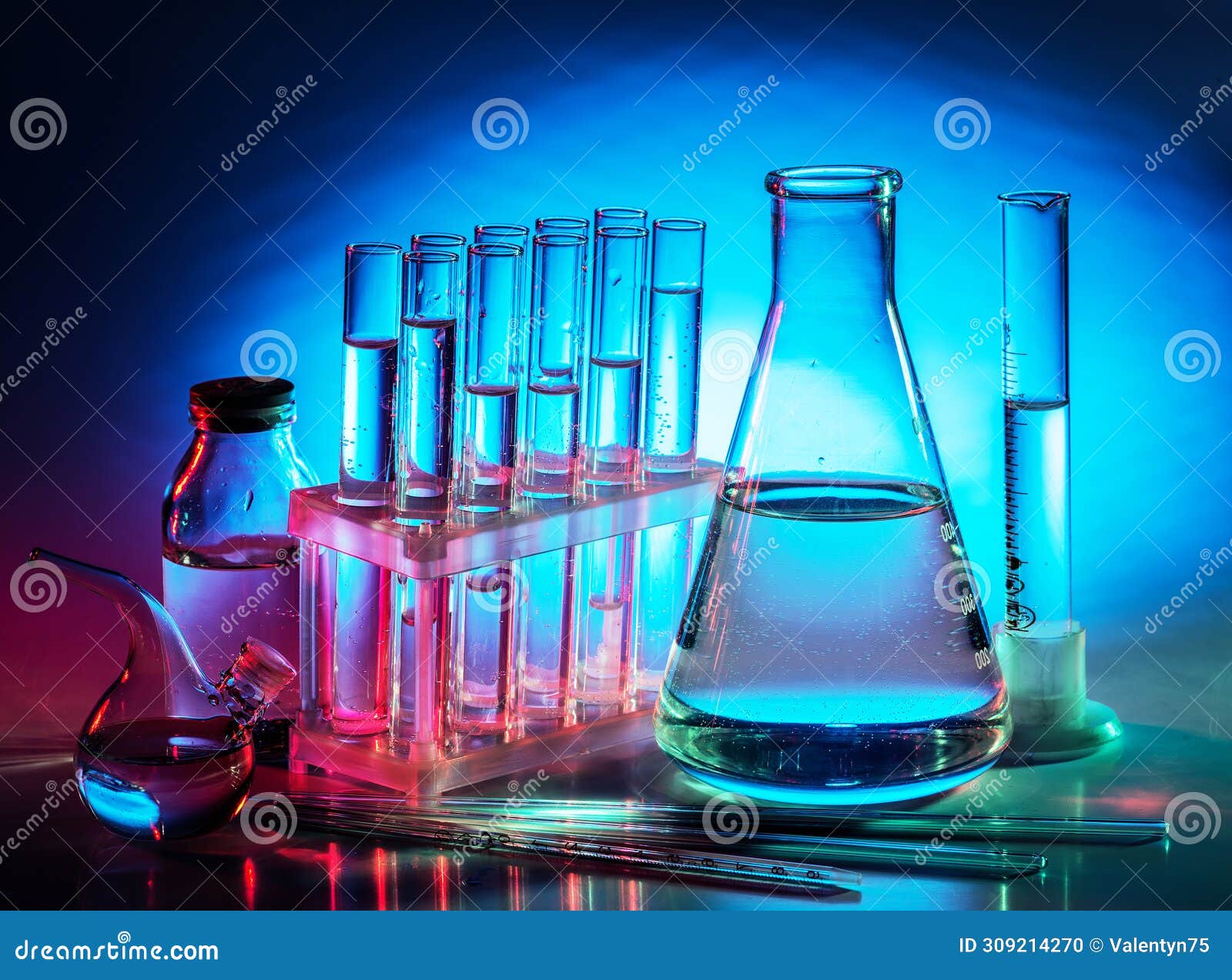 Different Laboratory Beakers and Glassware Stock Photo - Image of ...