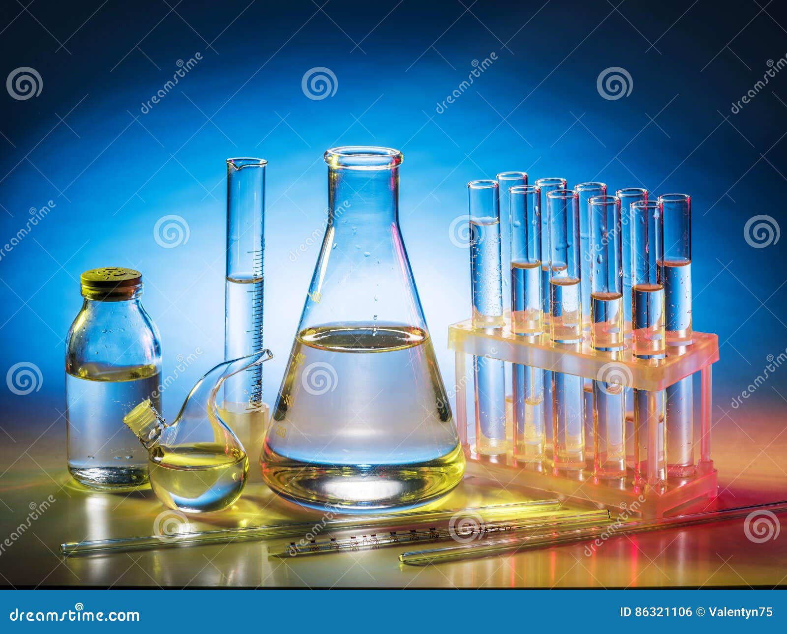 Different Laboratory Beakers and Glassware. Stock Photo - Image of ...