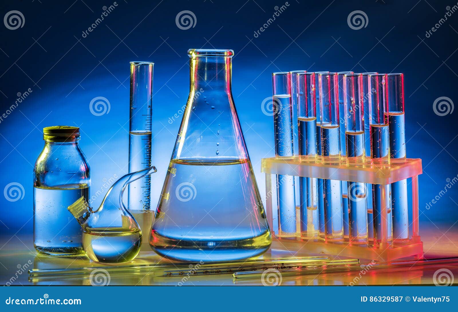 Different Laboratory Beakers and Glassware. Stock Image - Image of ...