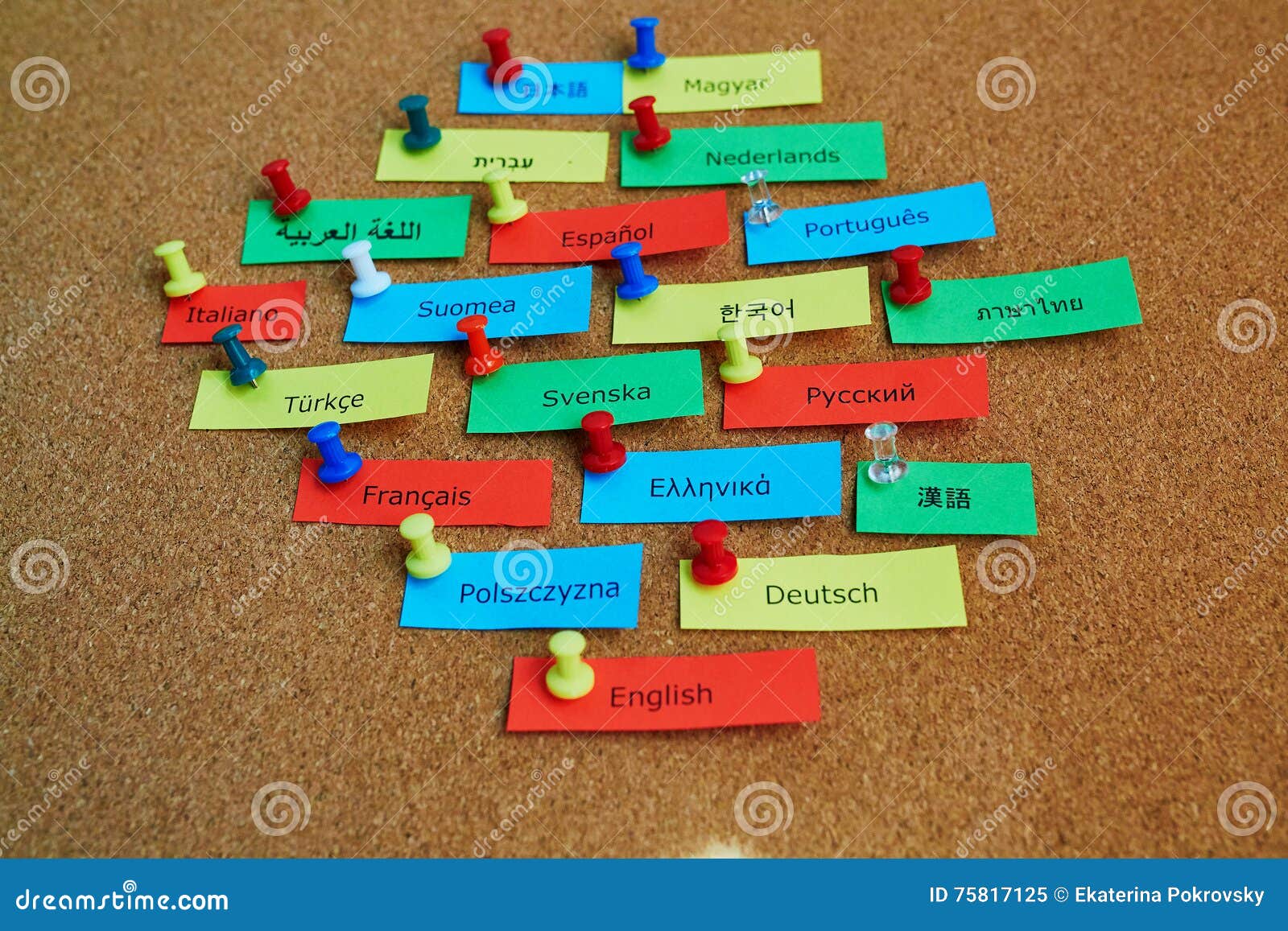 Different Language Names Written on Colorful Paper Notes Stock Image ...
