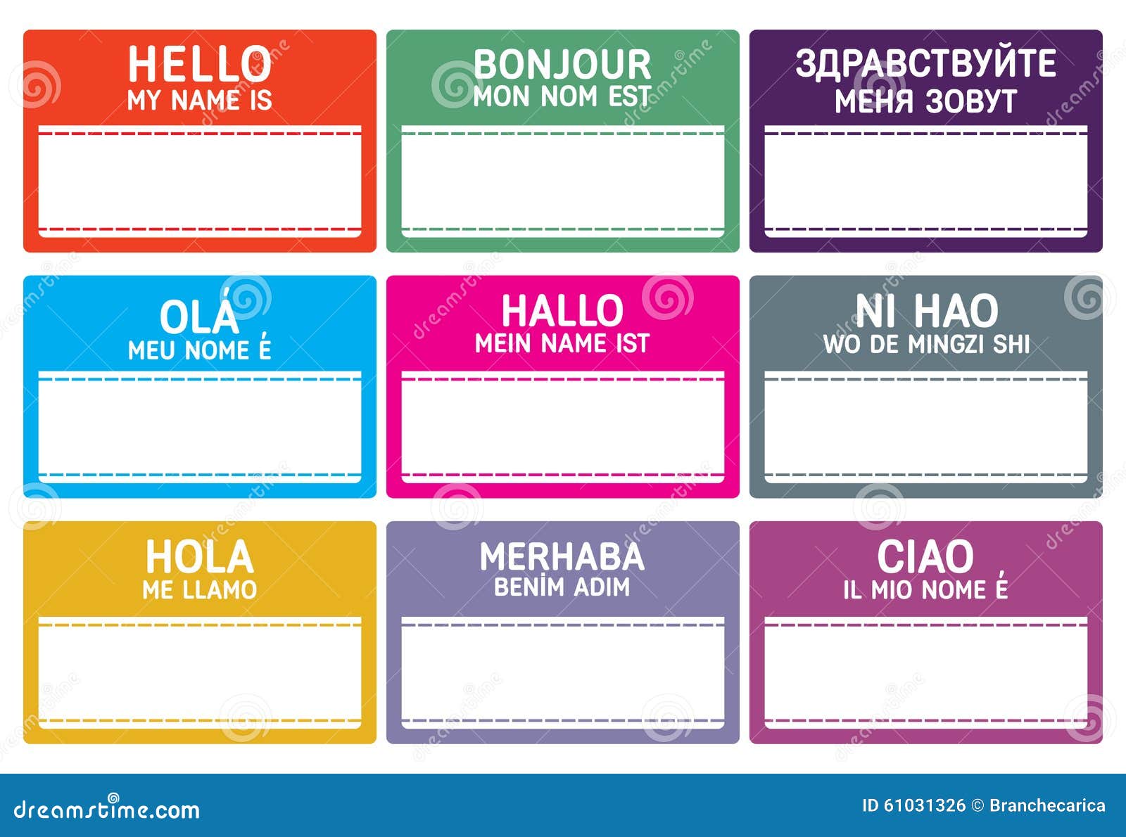 Different Languages Name Tag with Copy Space. Stock Vector ...