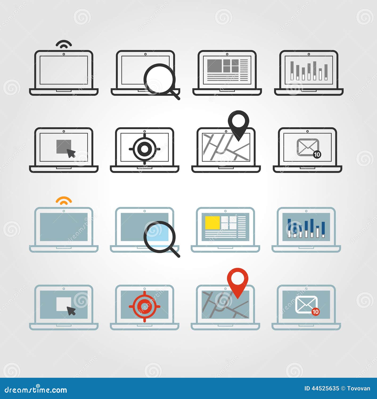 Different Laptop Icons Set with Rounded Corners Stock Vector ...