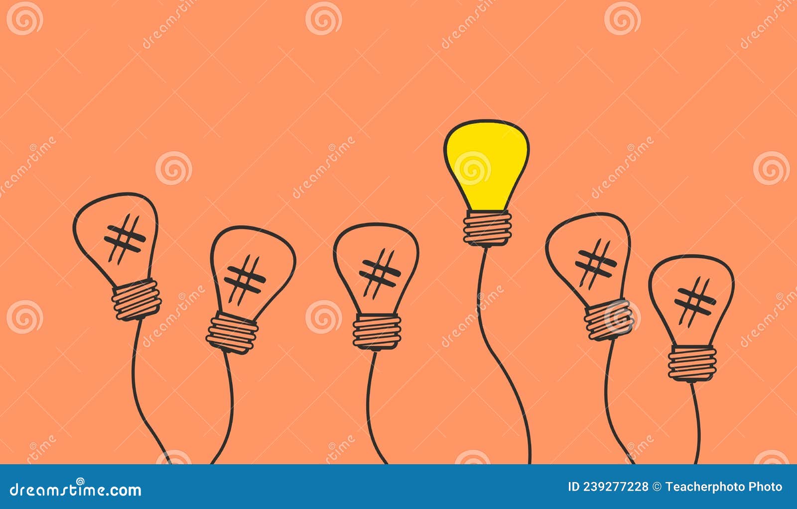 Different Light Bulb Over Orange Background. Innovation and Solution ...
