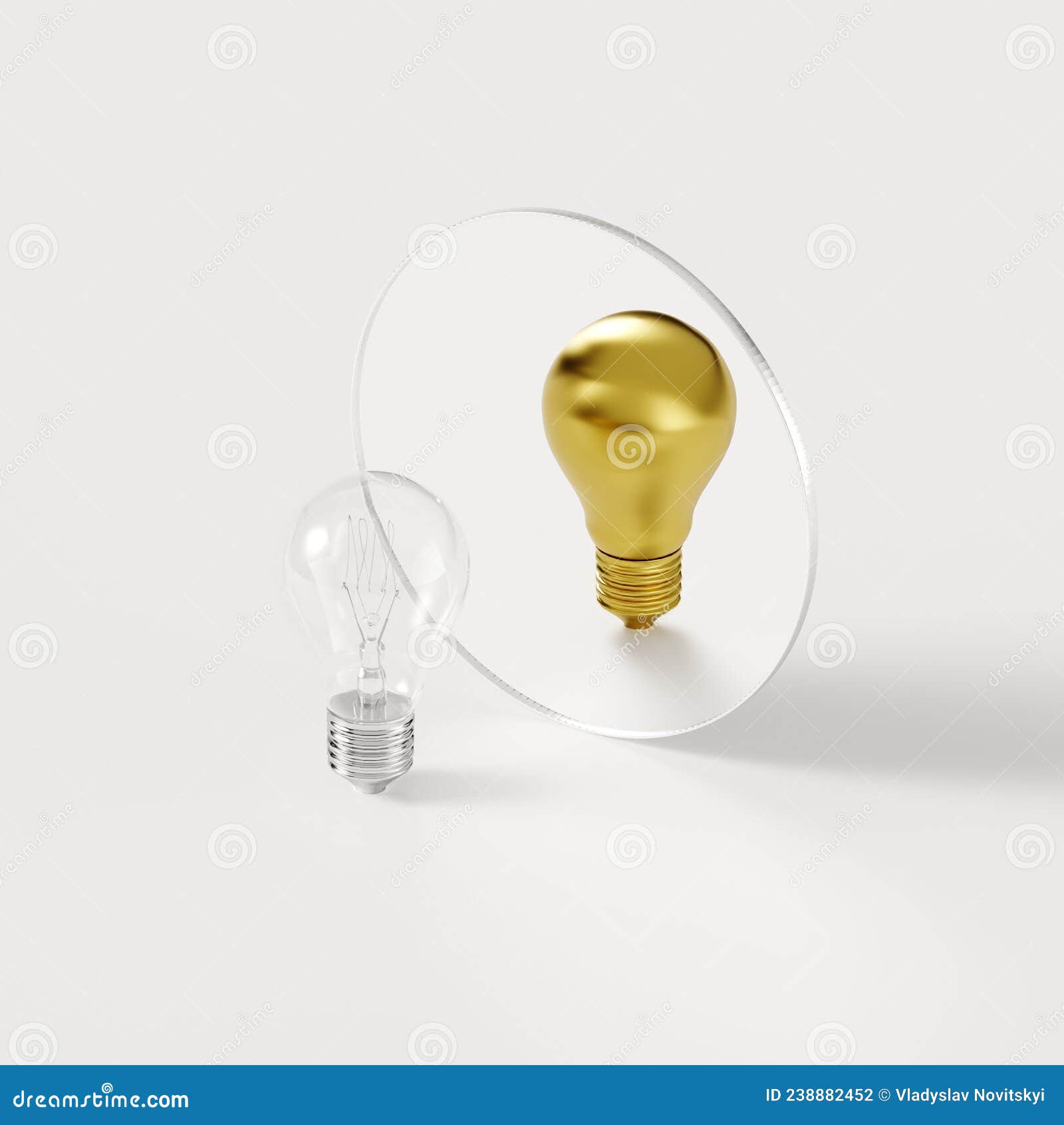 Different Light Bulb Reflection in Mirror on White Background Stock ...