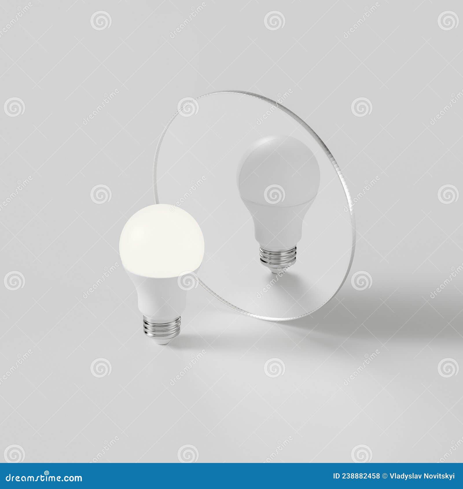 Different Light Bulb Reflection in Mirror on White Background Stock ...