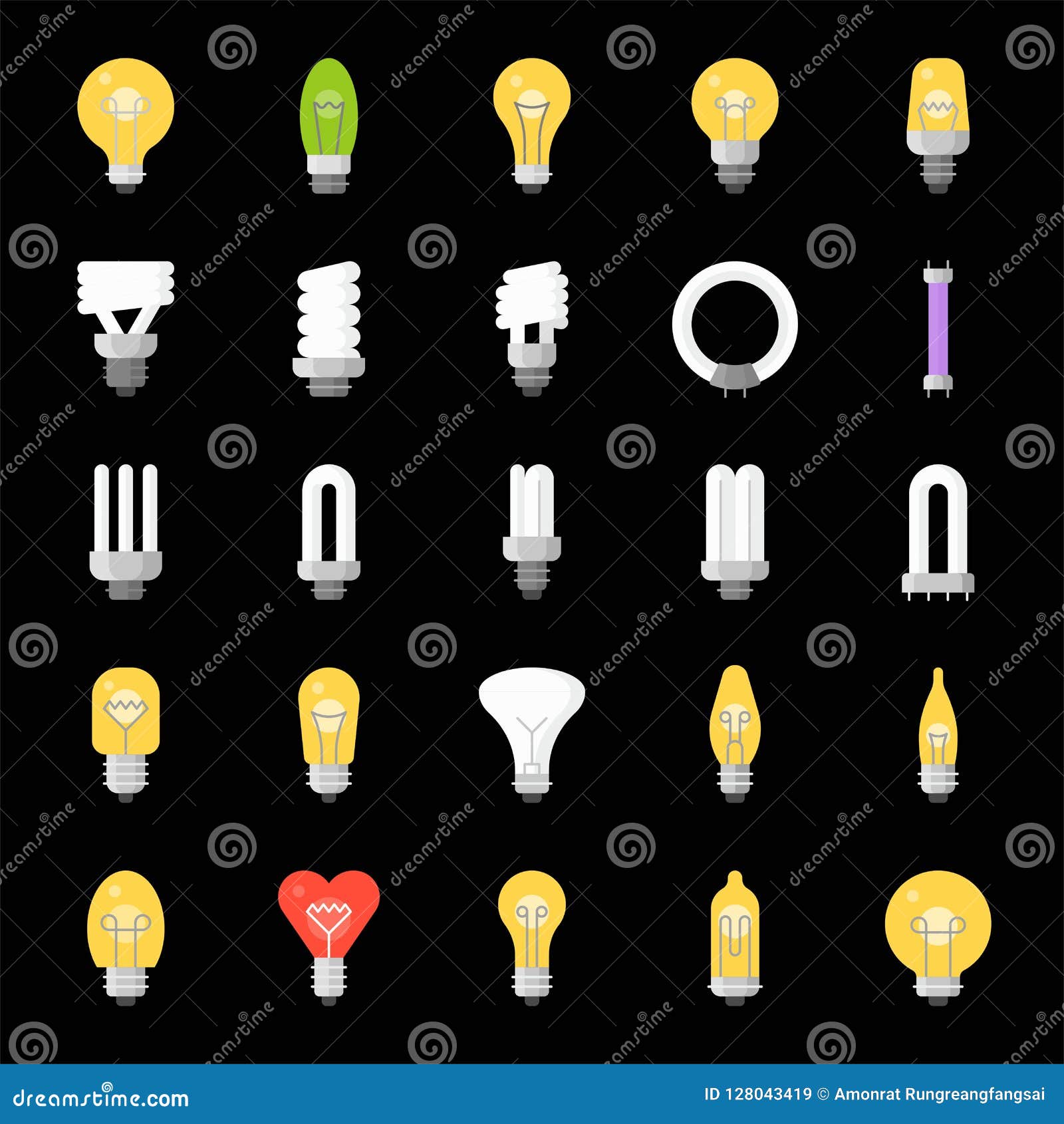 Different Lightbulb Vector Icon Set, Flat Design Stock Vector ...