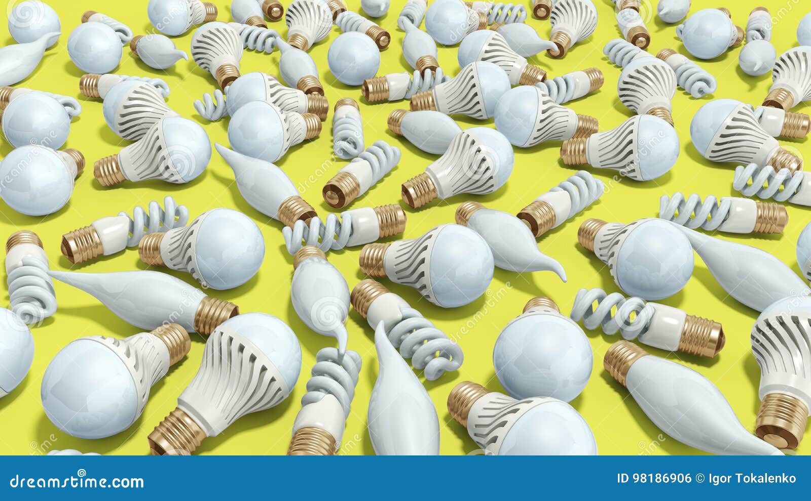 Different Lighting Bulbs Set 3d Render on Yellow Background Stock ...