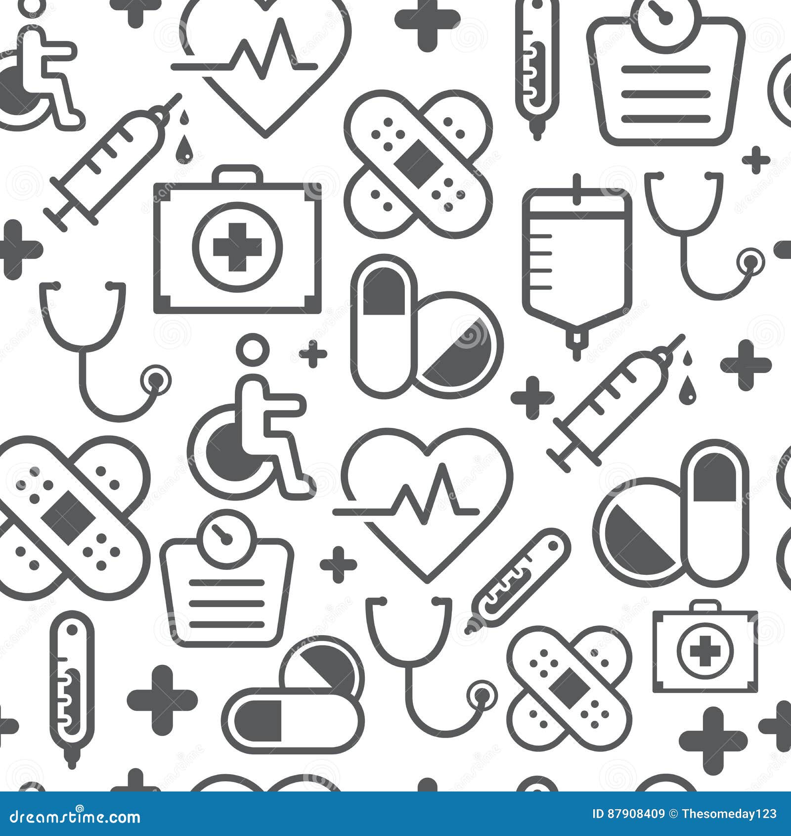 Different Line Style Icons Seamless Pattern, Medicine Stock Vector ...