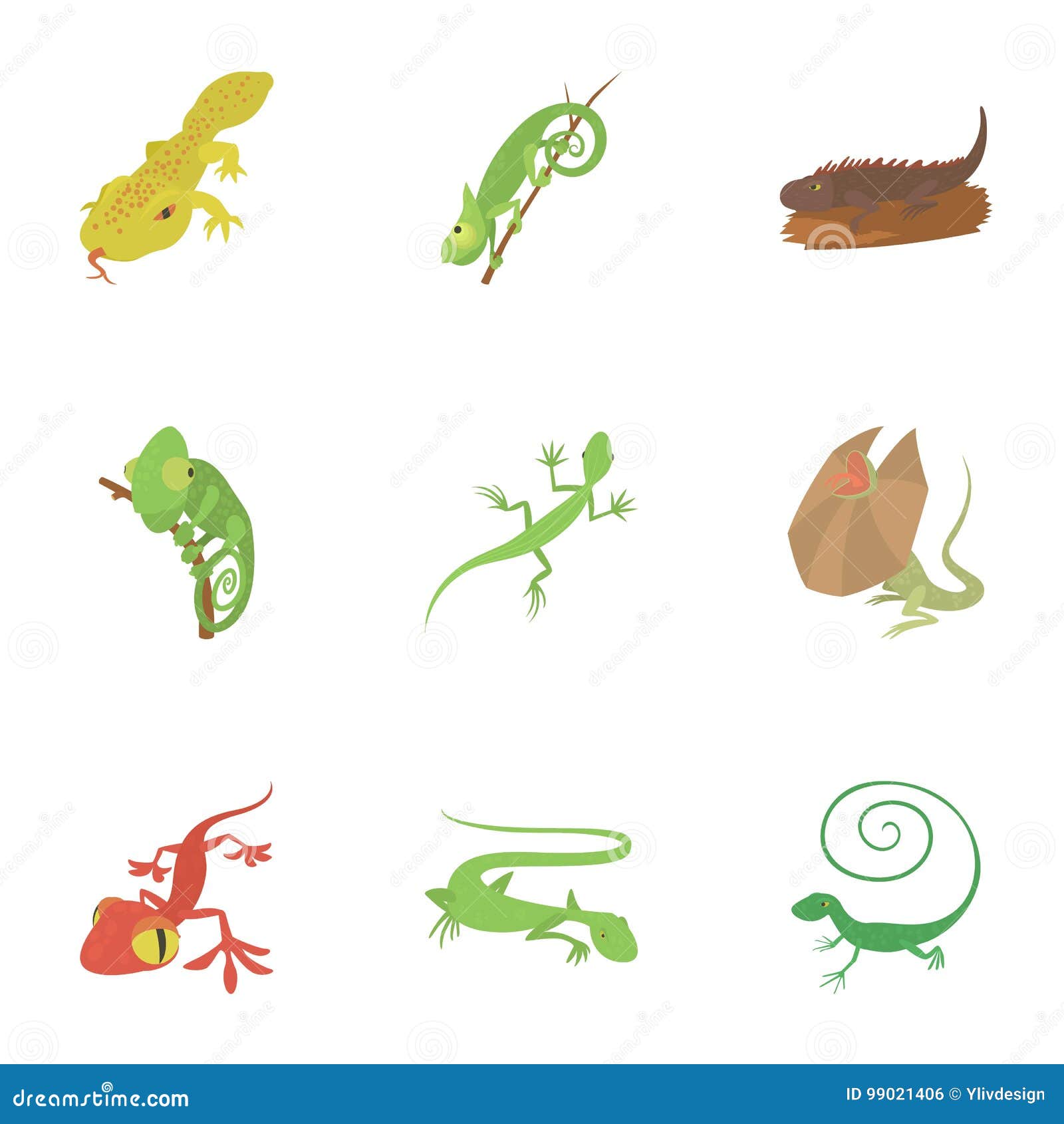 Different Lizard Icons Set, Cartoon Style Stock Vector - Illustration ...