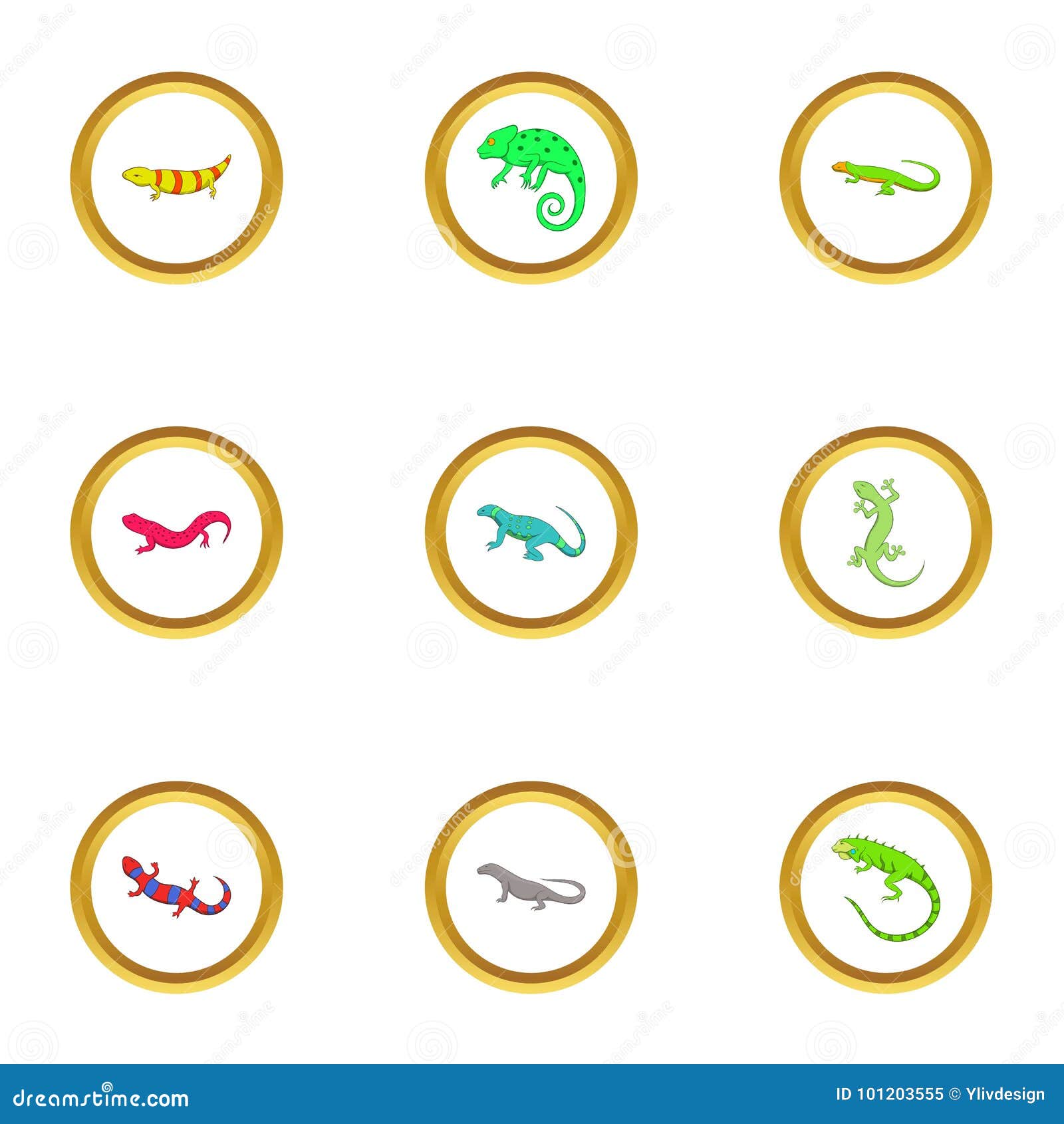 Different Lizard Icons Set, Cartoon Style Stock Vector - Illustration ...