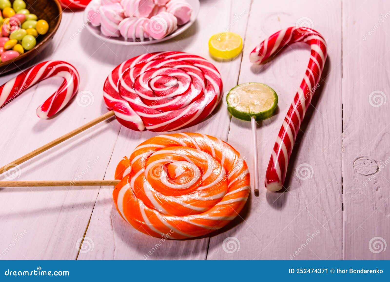 Different Lollipops on a White Wooden Table Stock Image - Image of food ...