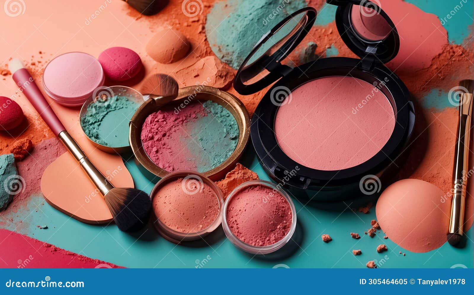 Different Makeup Cosmetics on a Color Concept Stock Illustration ...