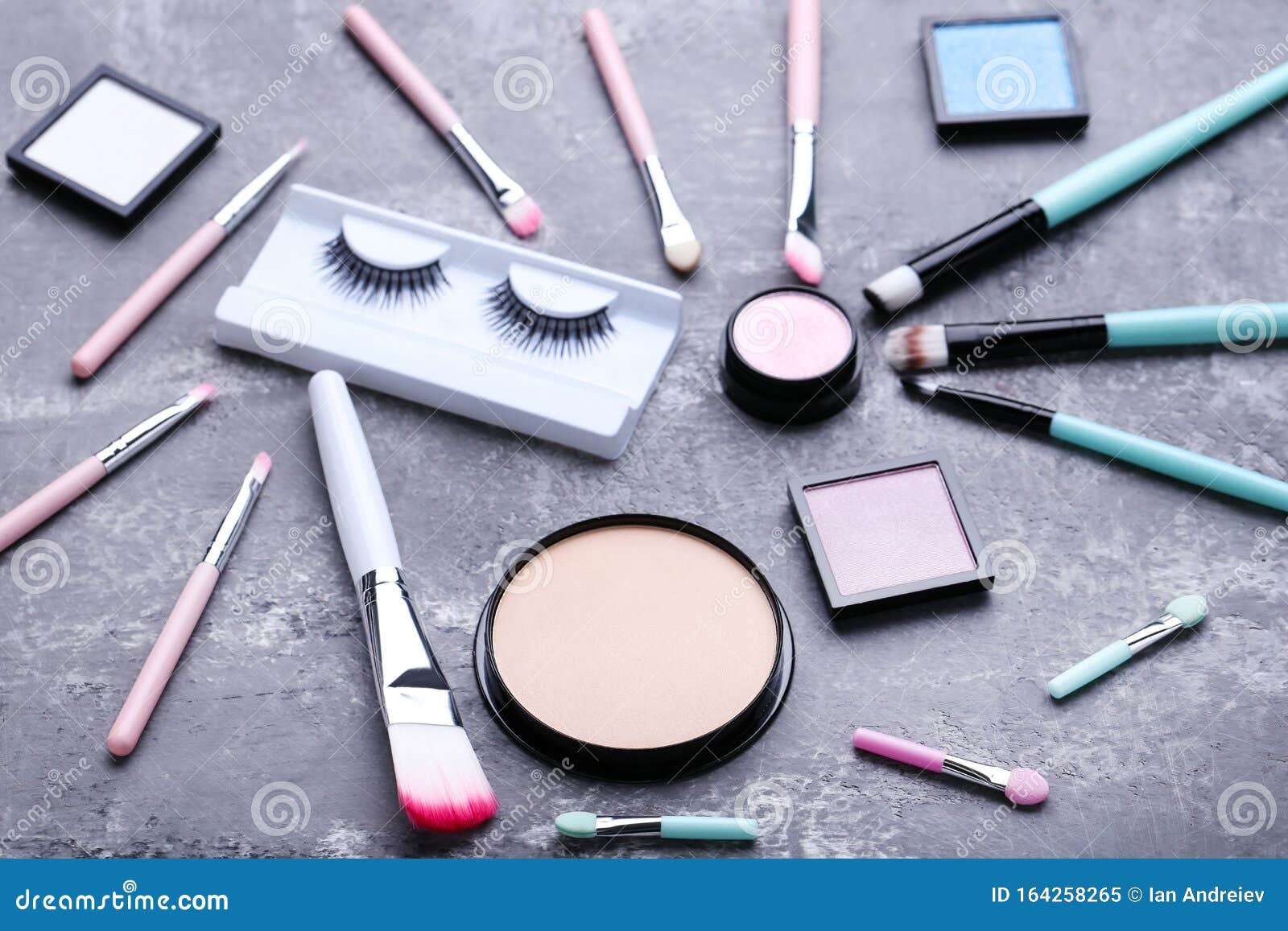 Different makeup cosmetics stock image. Image of brush - 164258265
