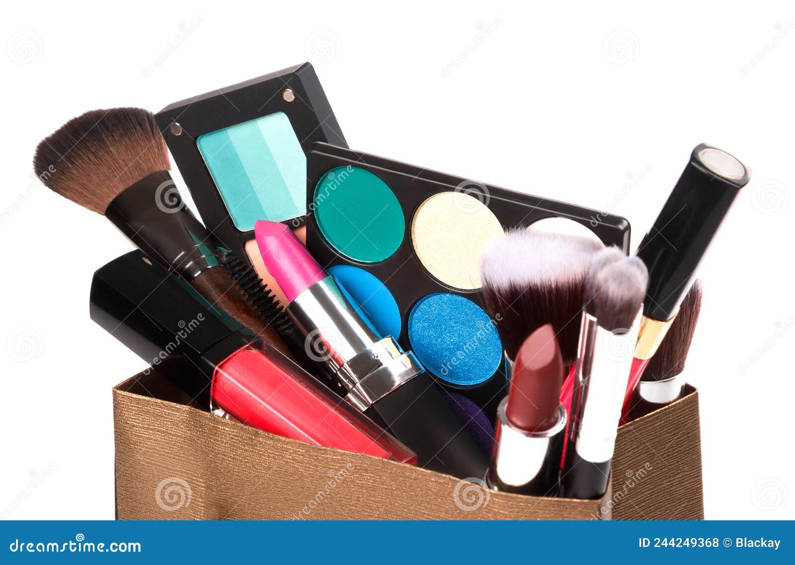 Different Makeup Objects in Shopping Bag on White Stock Photo - Image ...