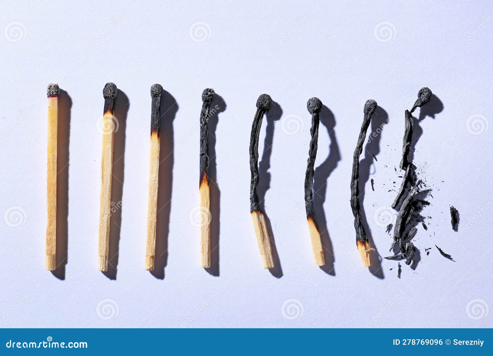 Different Matches on White Background Stock Photo - Image of burnt ...