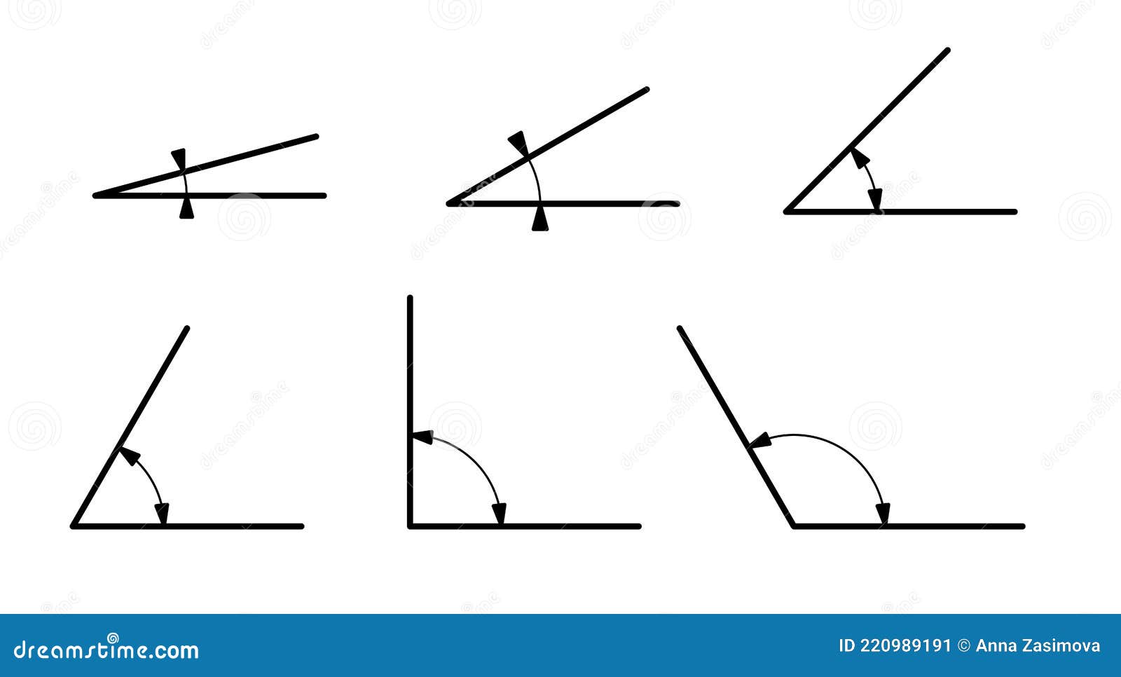 Different Mathematical Angles Isolated on White Background. Line ...