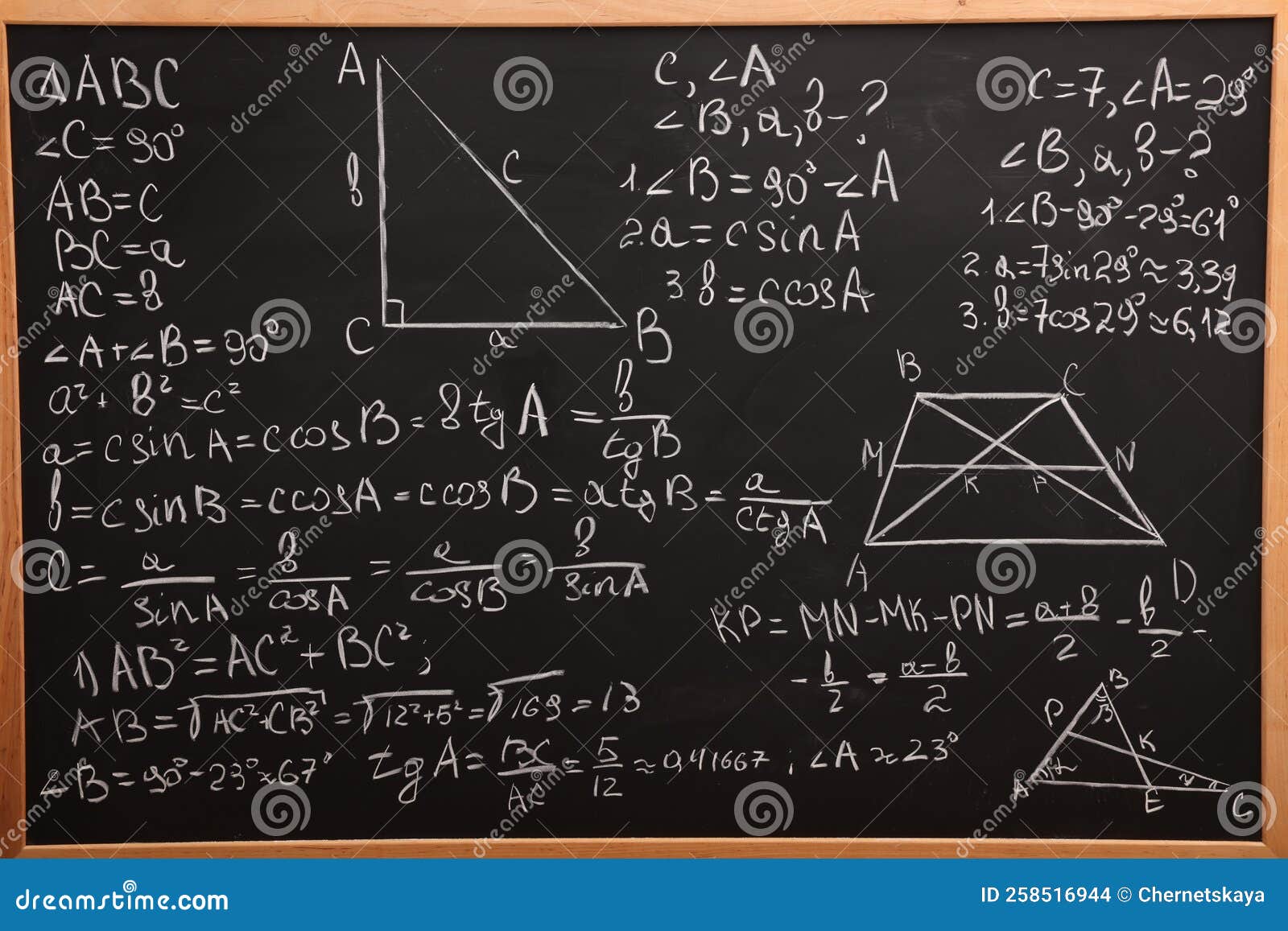 Different Mathematical Formulas Written with Chalk on Blackboard Stock ...