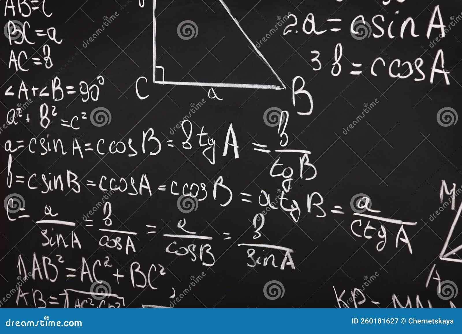 Different Mathematical Formulas Written with Chalk on Blackboard Stock ...