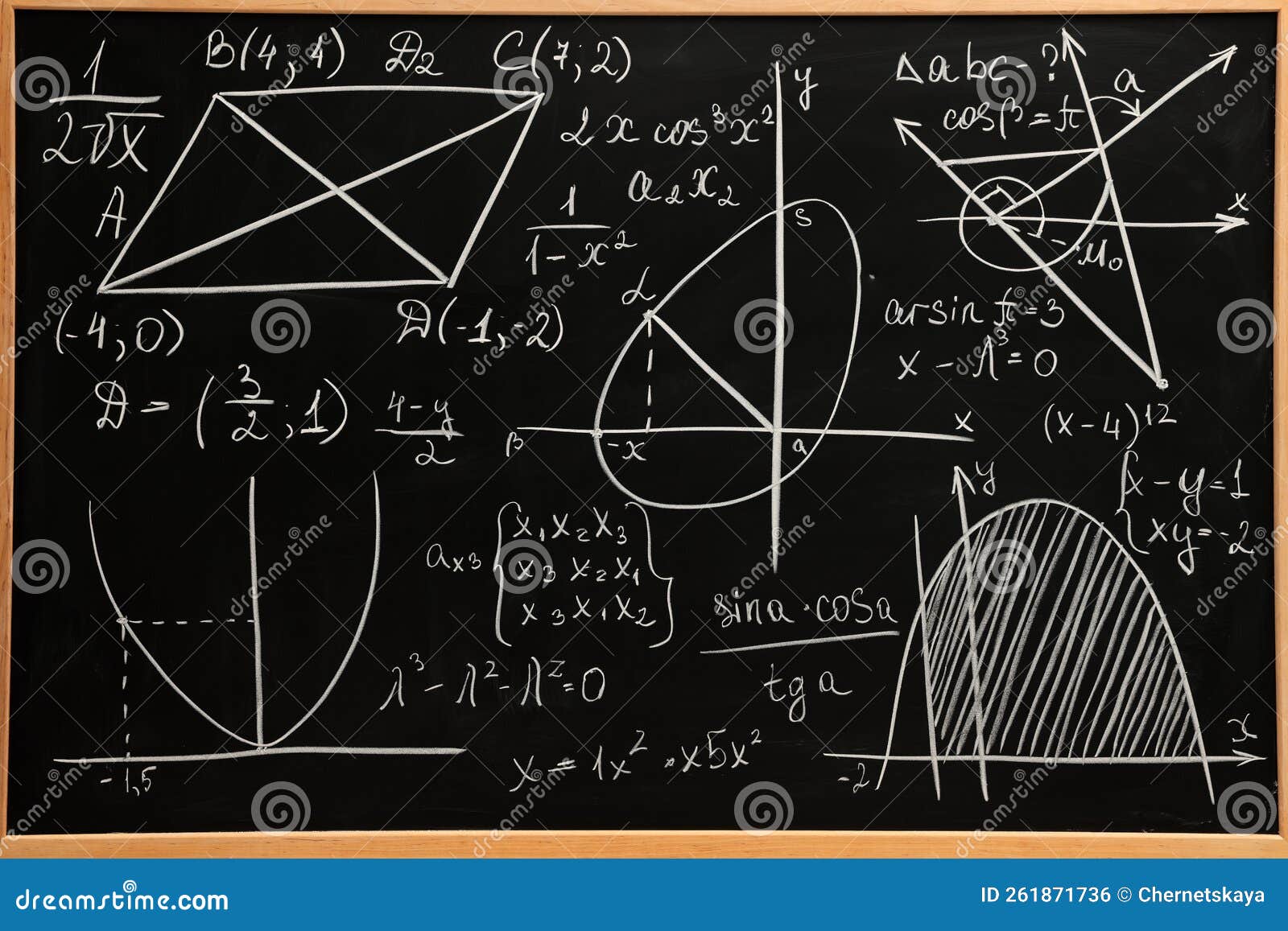Different Mathematical Formulas Written with Chalk on Blackboard Stock ...
