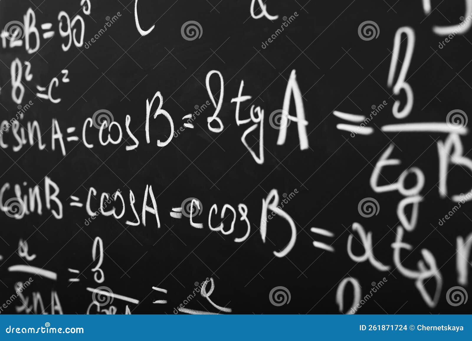 Different Mathematical Formulas Written with Chalk on Blackboard ...