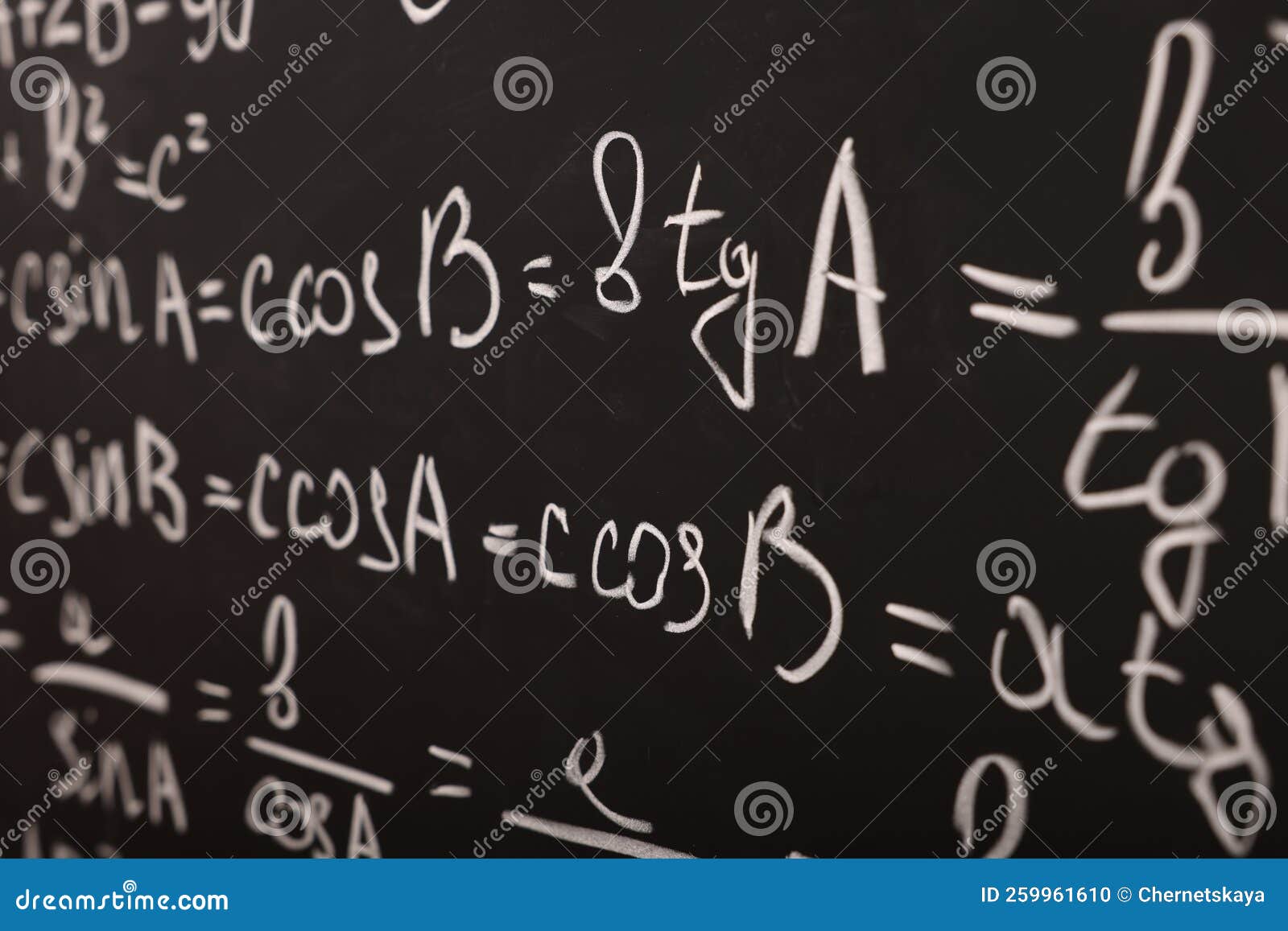 Different Mathematical Formulas Written with Chalk on Blackboard ...