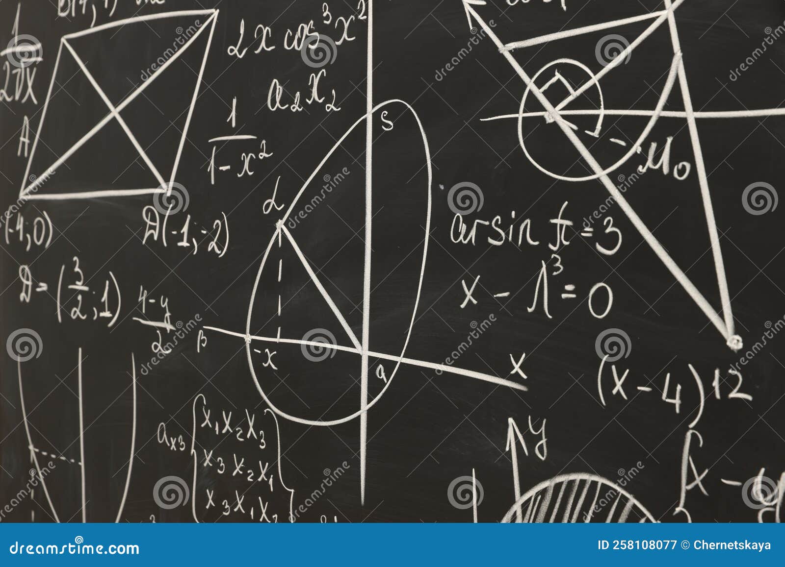 Different Mathematical Formulas Written with Chalk on Blackboard Stock ...