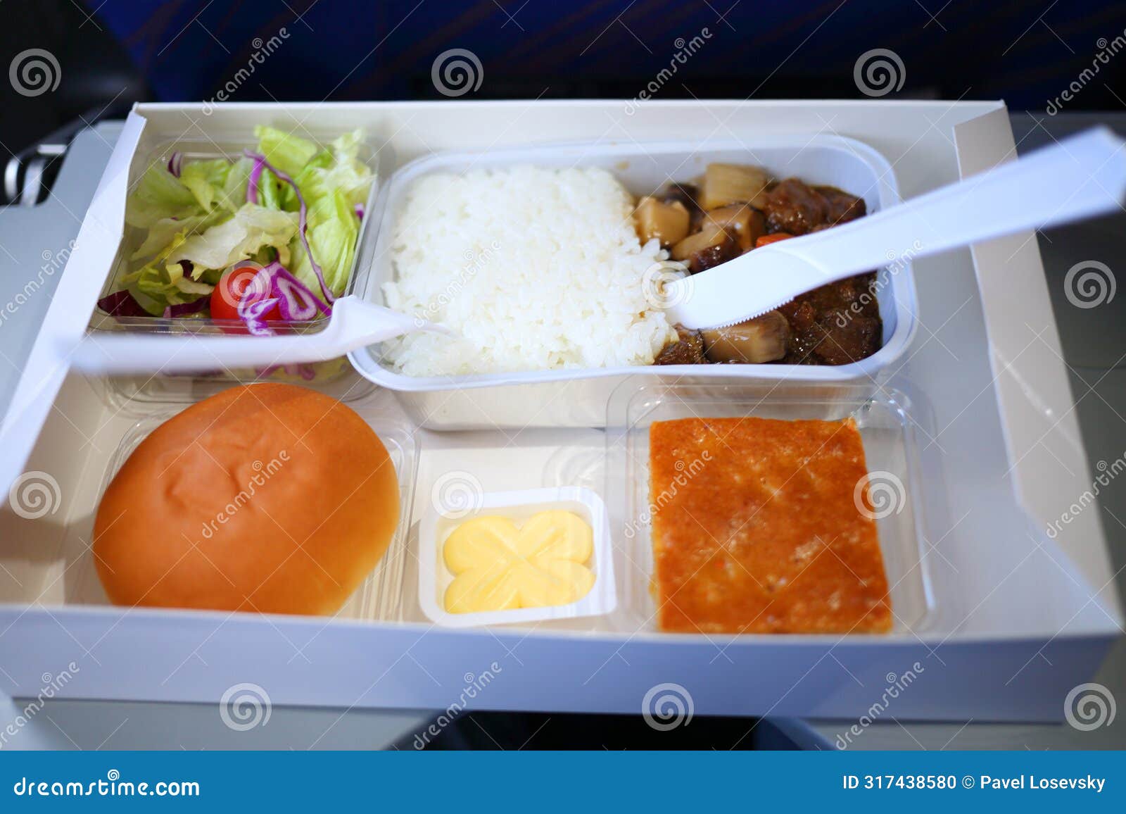 Different Meals of Breakfast is on Table at Plane Stock Photo - Image ...