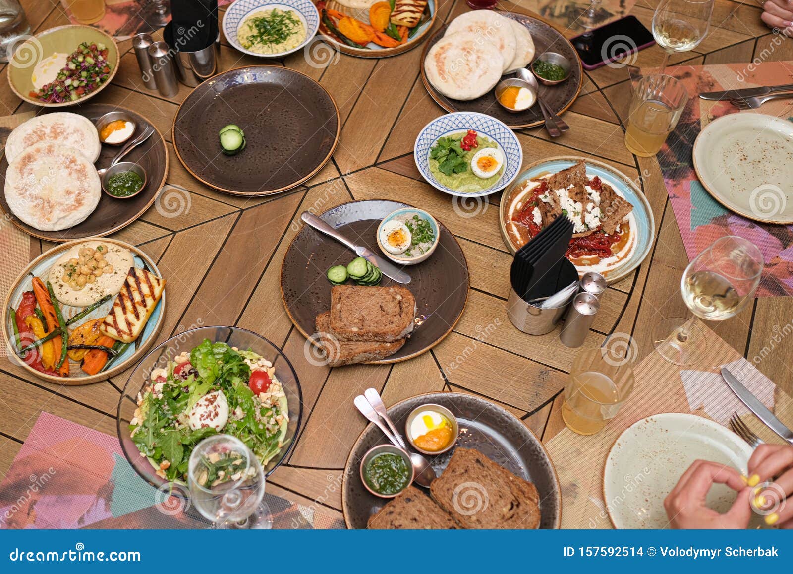 Different Meals for the Guests on the Restaurant Table Stock Photo ...