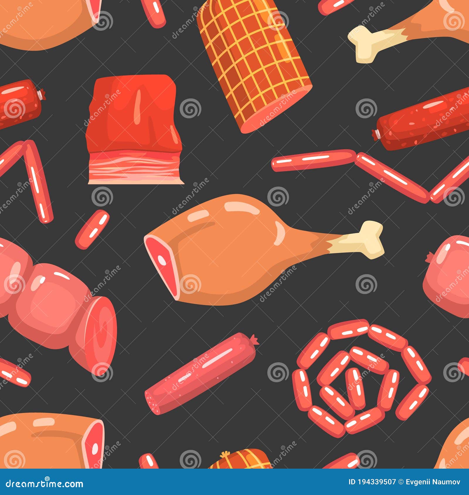 Different Meat Products Seamless Pattern, Meat Delicatessen Design ...