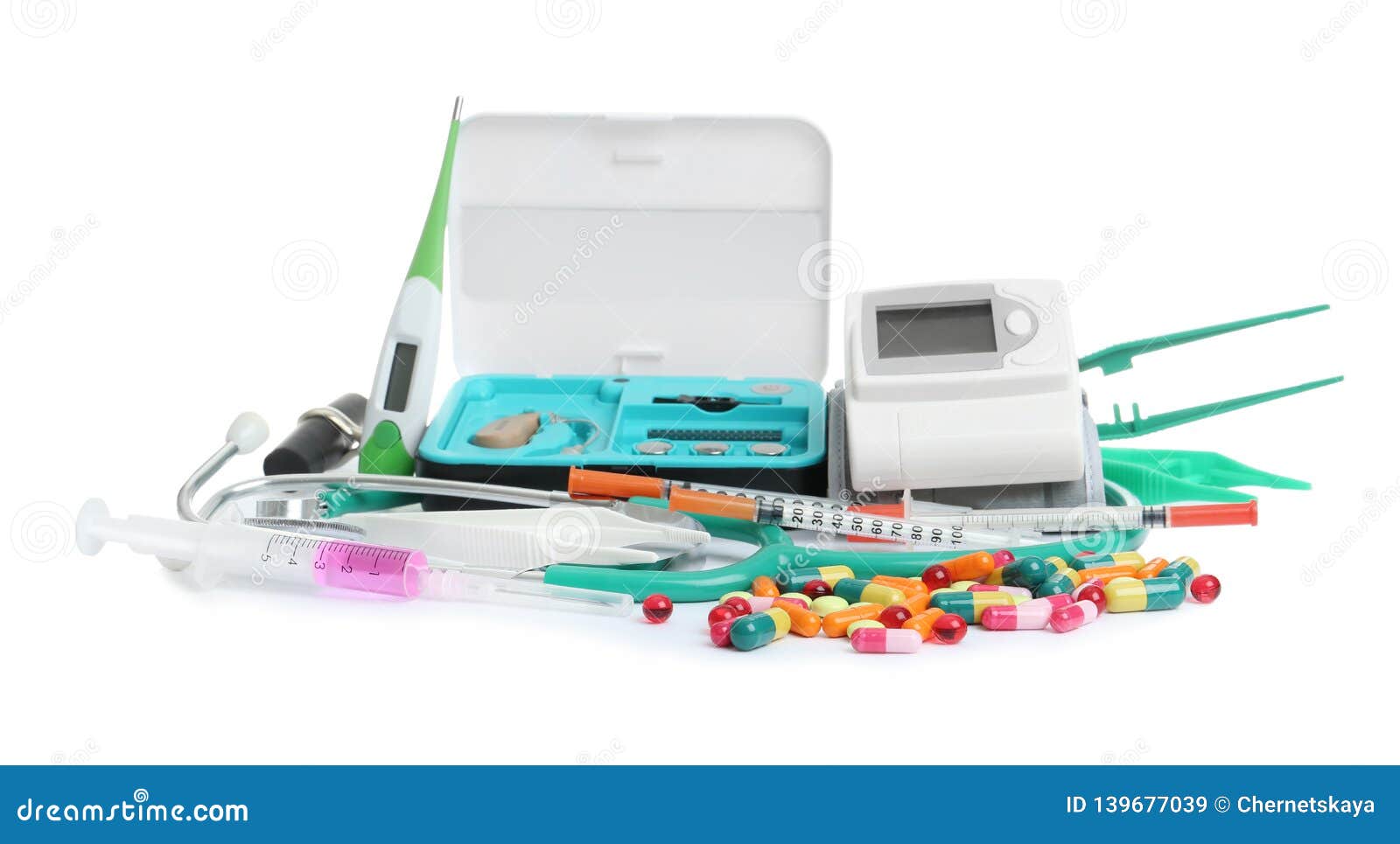 Different Medical Objects on White Background. Stock Image - Image of ...