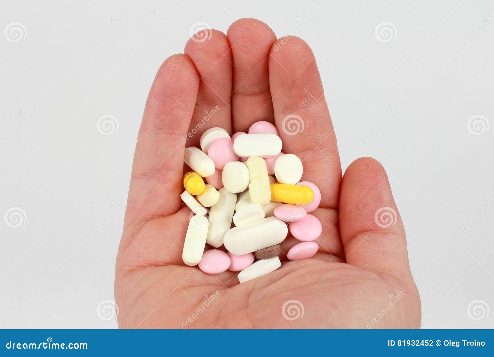 Different Medical Tablets in the Palm of Your Hand Stock Photo - Image ...