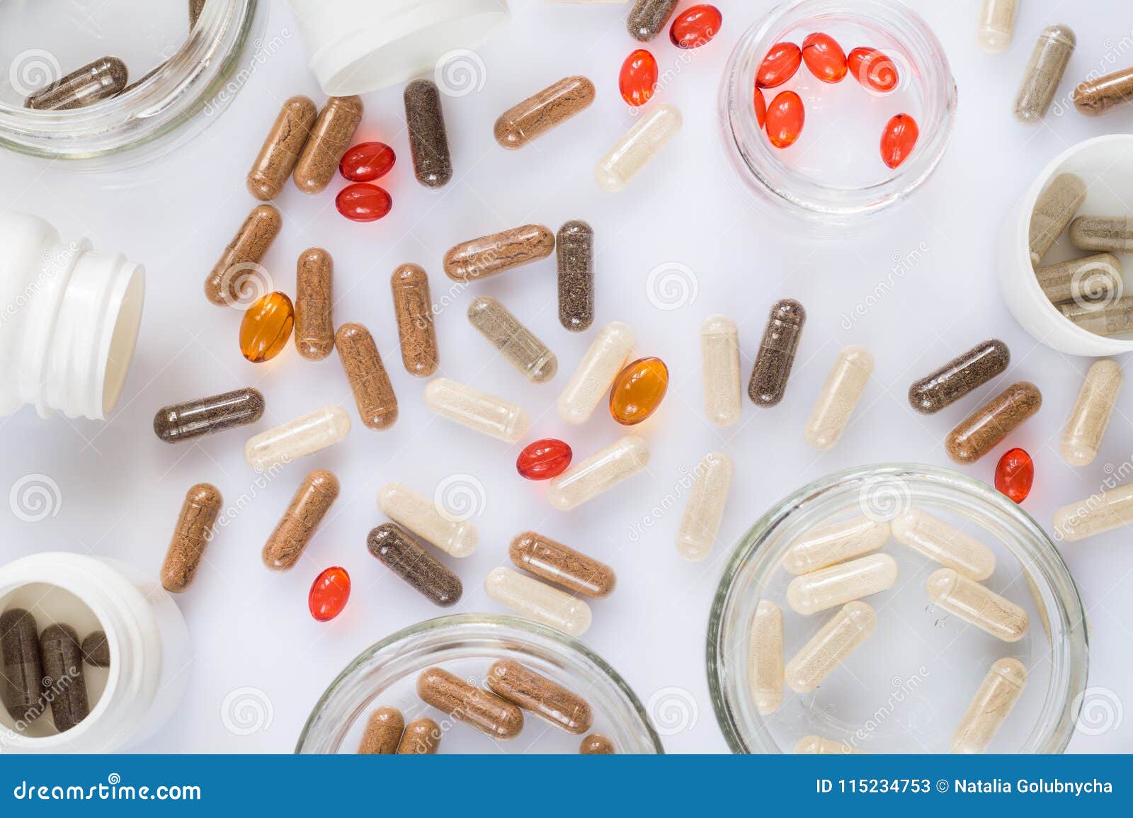 Medicinal Capsule, Pills and Jars on a Light Surface Stock Image ...