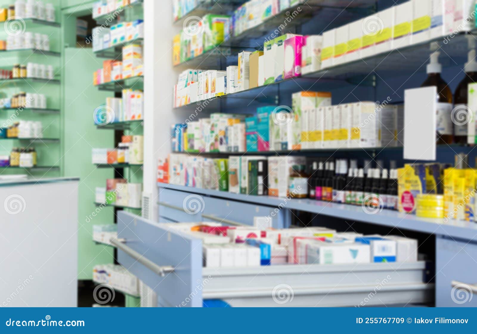 Different Medicines on the Shelves in the Pharmaceutical Department ...