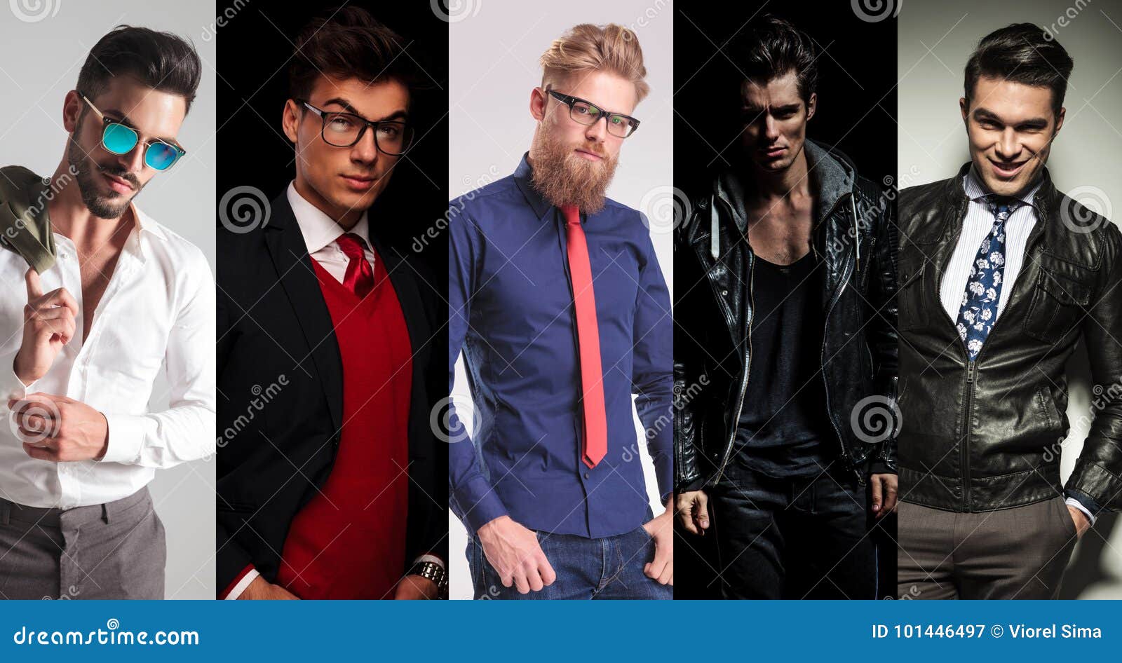 5 Different Men Posing in Studio Stock Image - Image of smile, double ...