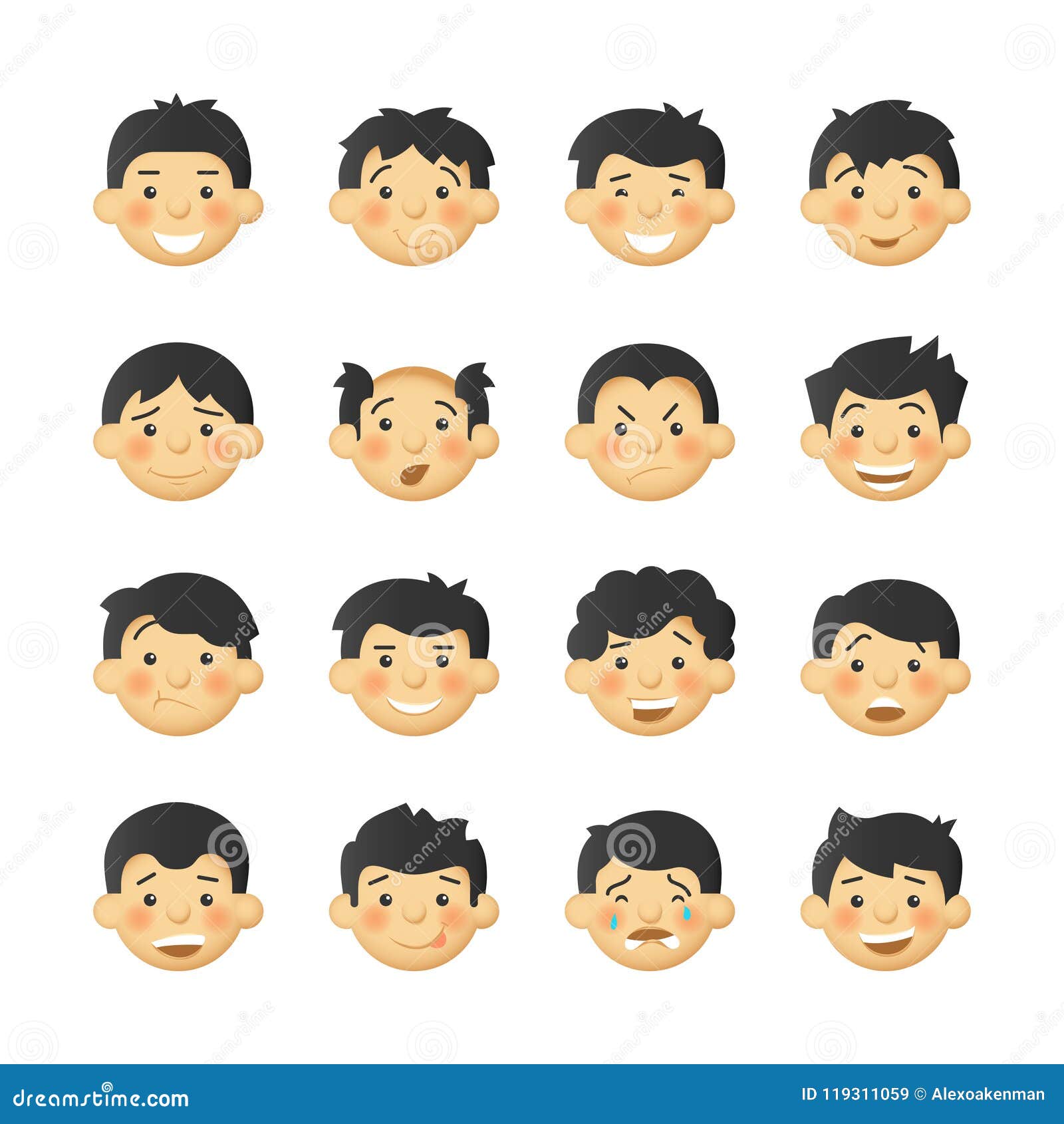 Different Men With Rosy Cheeks. Vector Avatars And Emoticons Set ...