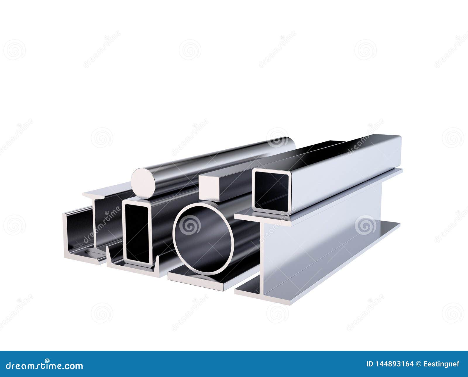 Different Metal Rolled Profile. 3D Rendering Illustration Stock ...