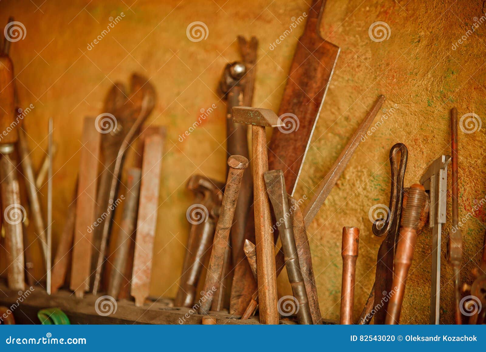 Different Metal Worker Tools on Wooden Table Stock Photo - Image of ...