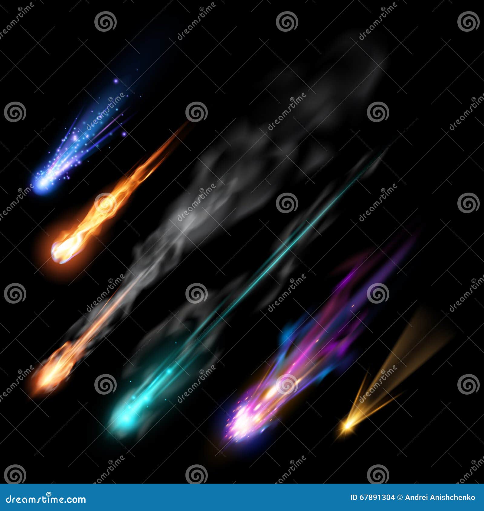 Different Meteors, Comets and Fireballs Stock Vector - Illustration of ...