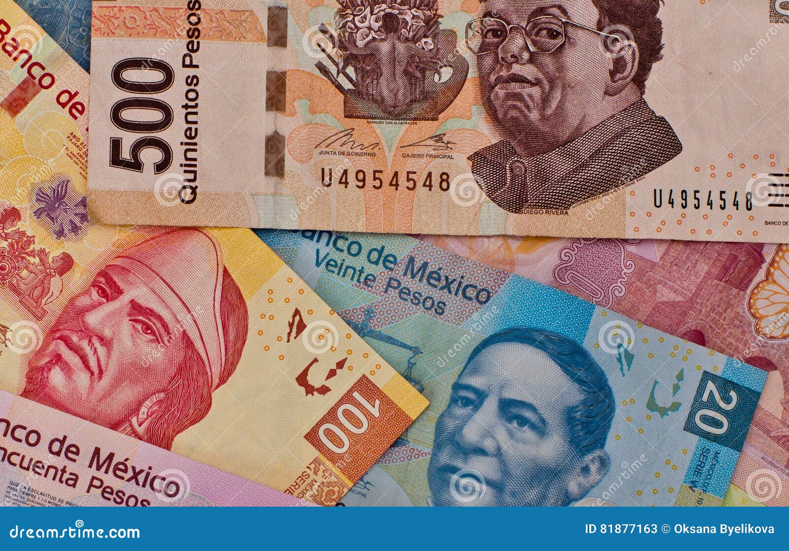 Different Mexican Money Background. Stock Image - Image of currency ...