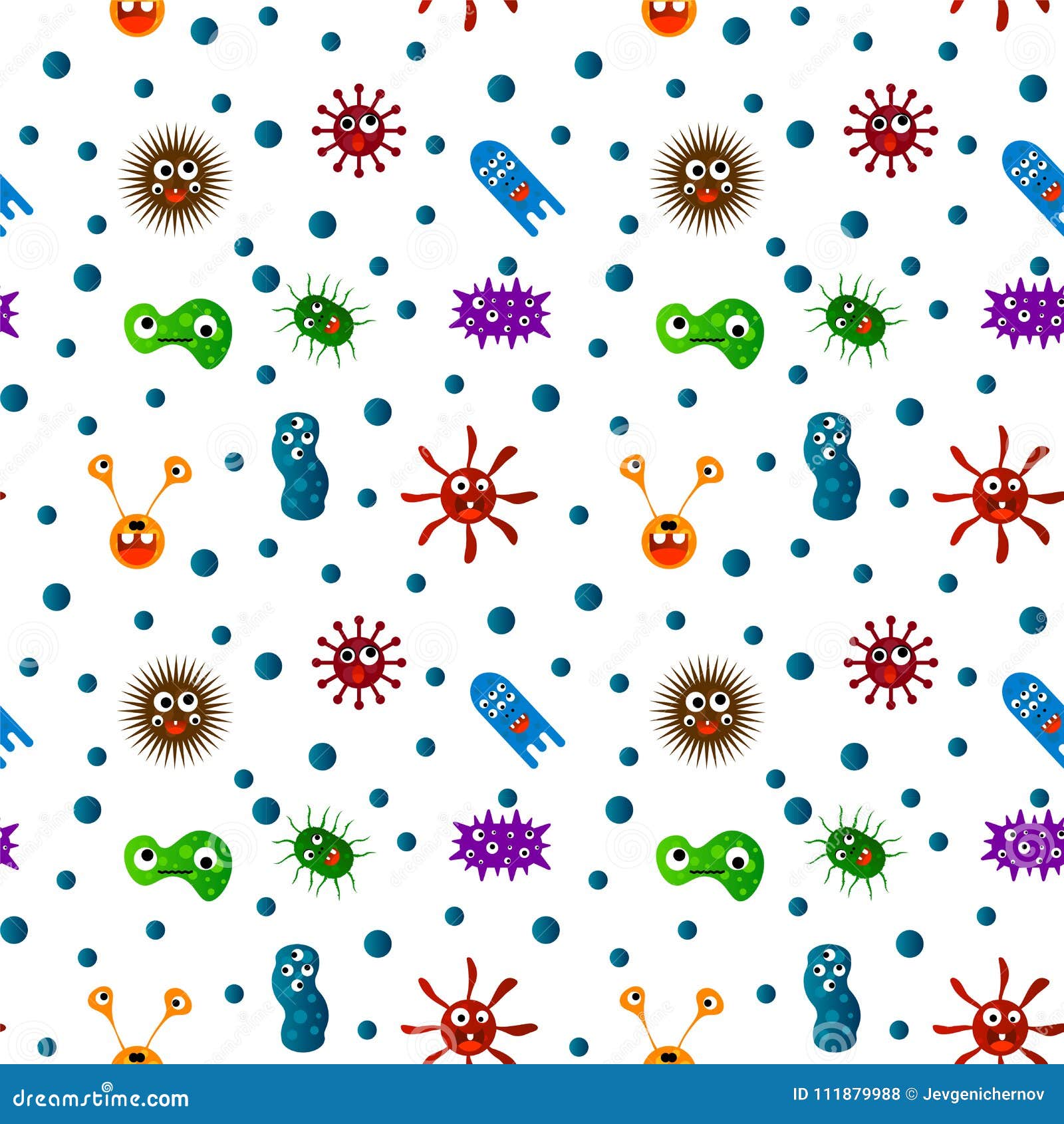Funny Bacteria Seamless Pattern Isolated on White Stock Vector ...