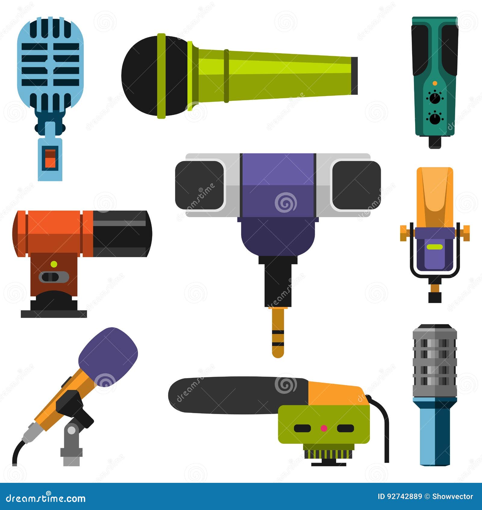 Different Microphones Types Icons Journalist Vector Interview Music ...