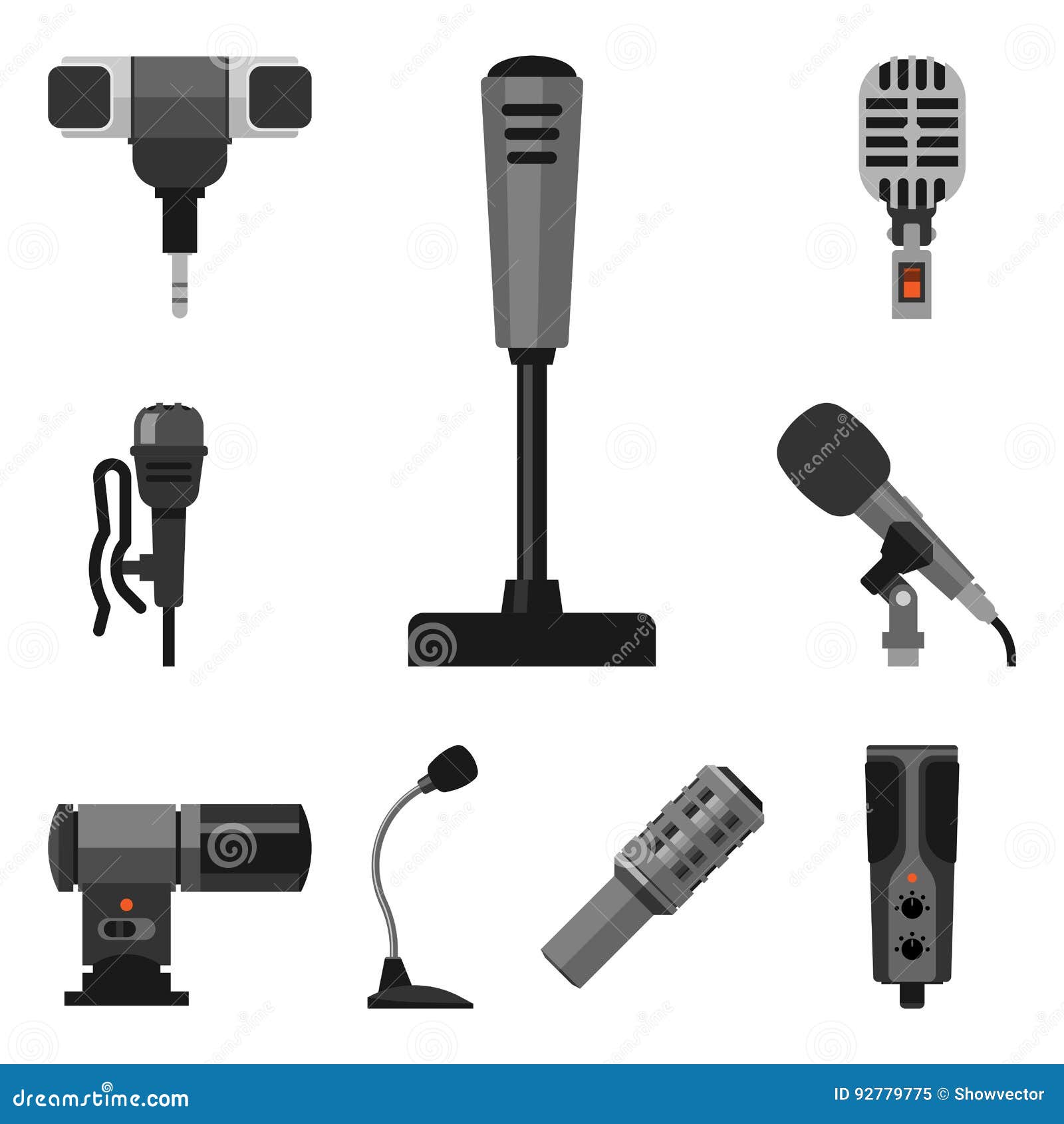 Different Microphones Types Icons Journalist Vector Interview Music ...