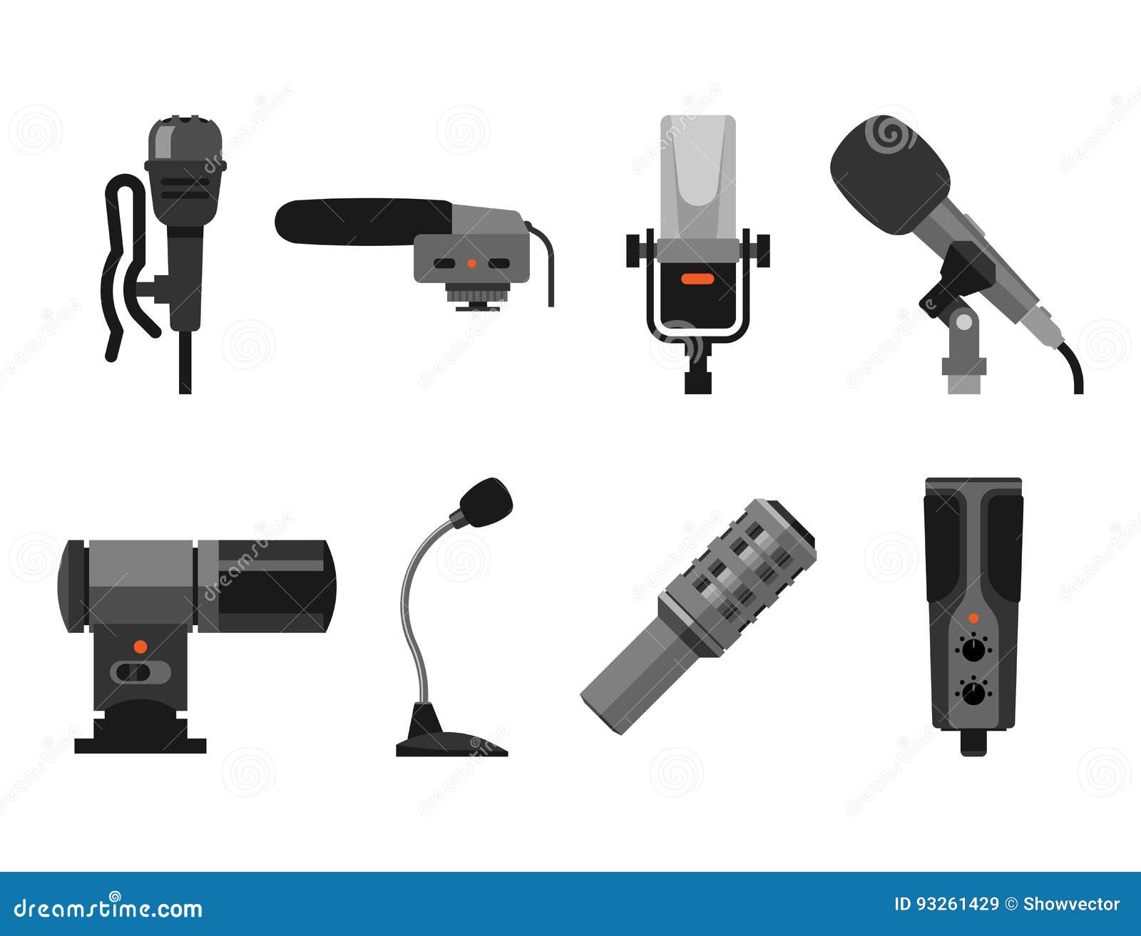 Different Microphones Types Icons Journalist Vector Interview Music ...