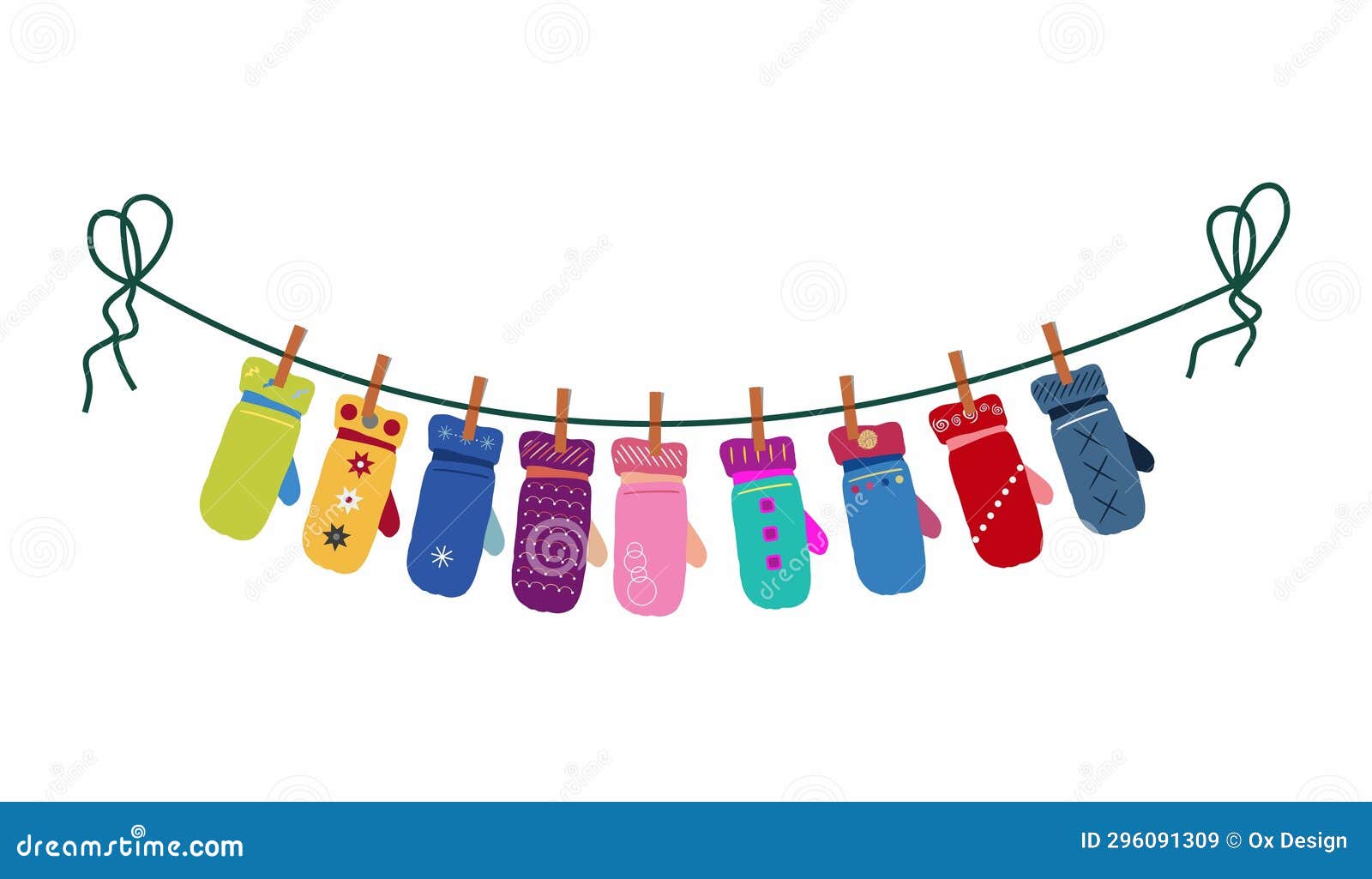 Different Mittens Hanging on the Rope. Wool Winter Gloves Mittens Dry ...