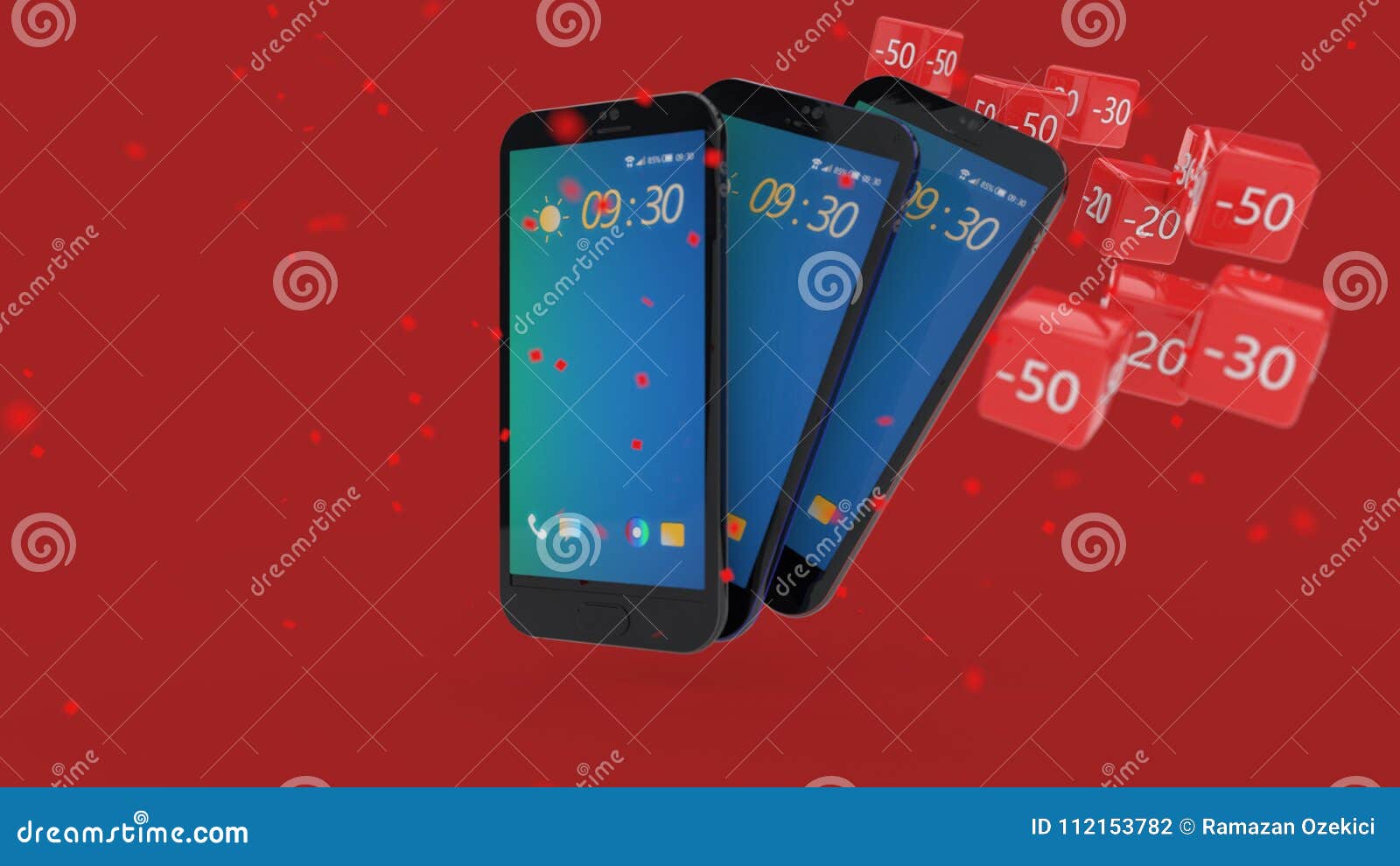 Different Mobile Phone Concept in Discount Campaign, 3d Rendering Stock ...