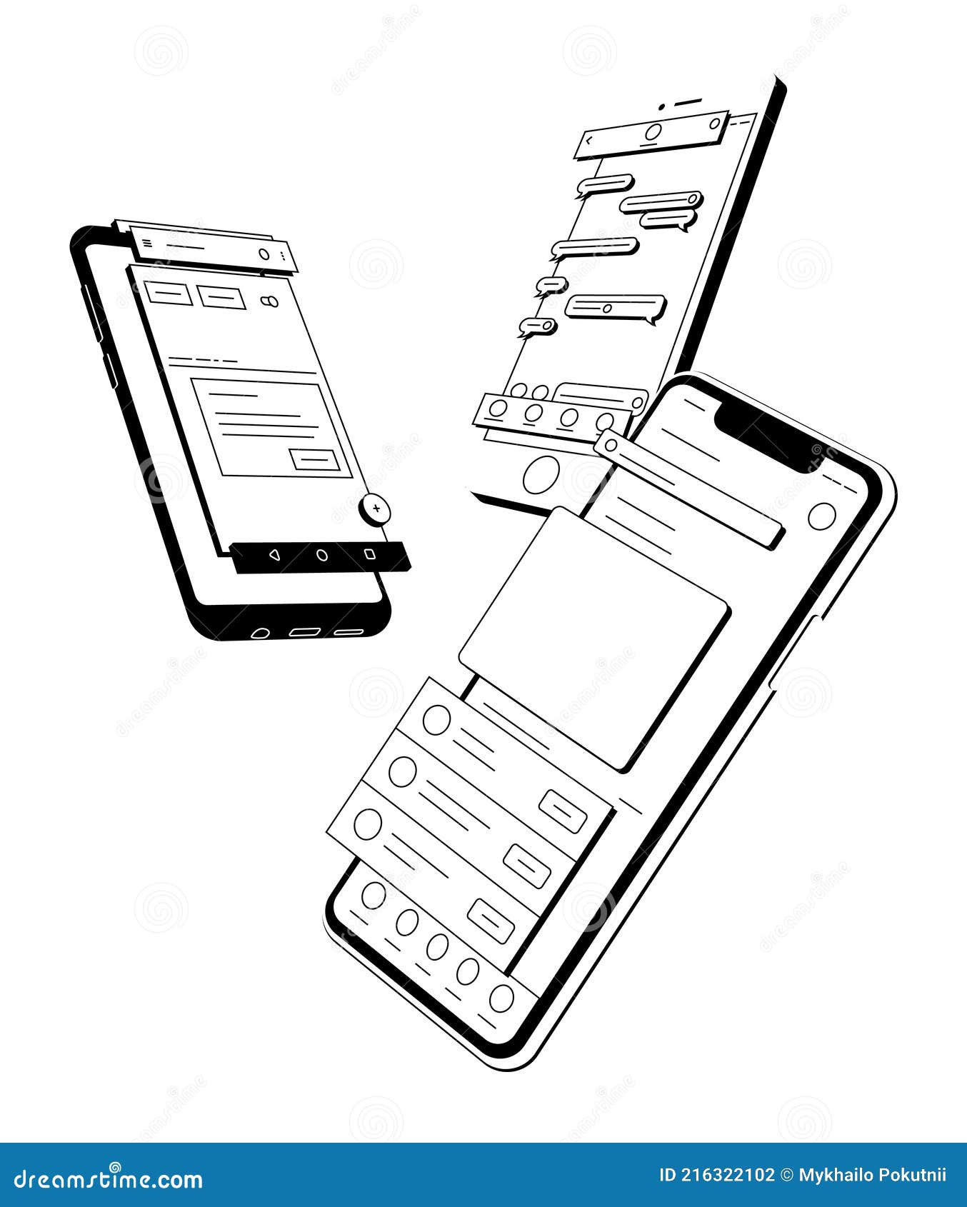 Different Mobile Phones Interface Design Ui/ux Developing Stock Vector ...